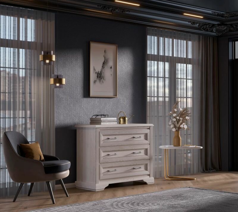 Комод Stylius KOM3S, лиственница сибирская, для одежды и вещей, с ящиками