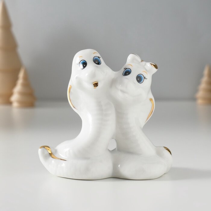 Фигурка керамика «Парочка кобр: любовь», белый с золотом, 4.5×9×8 см
