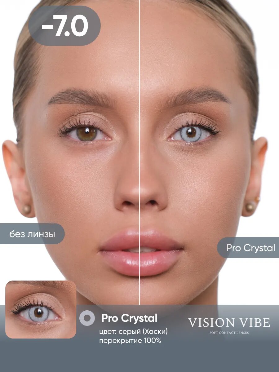 Линзы контактные Vision Vibe Хаски, гидрогелевые, -7.0, серые