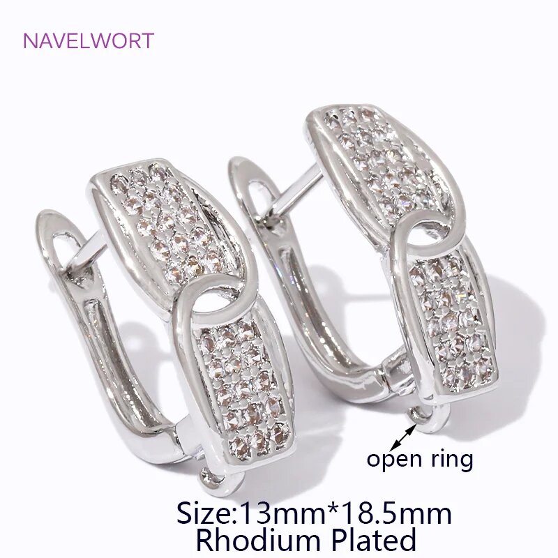 Сережки NAVELWORT с цирконами, Rhodium Plated, 13x18.5 мм