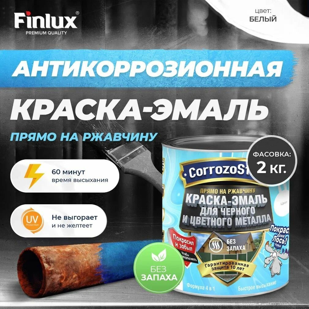 Finlux F-138 Грунт краска на водной основе для черных и цветных металлов Белый, 2 кг