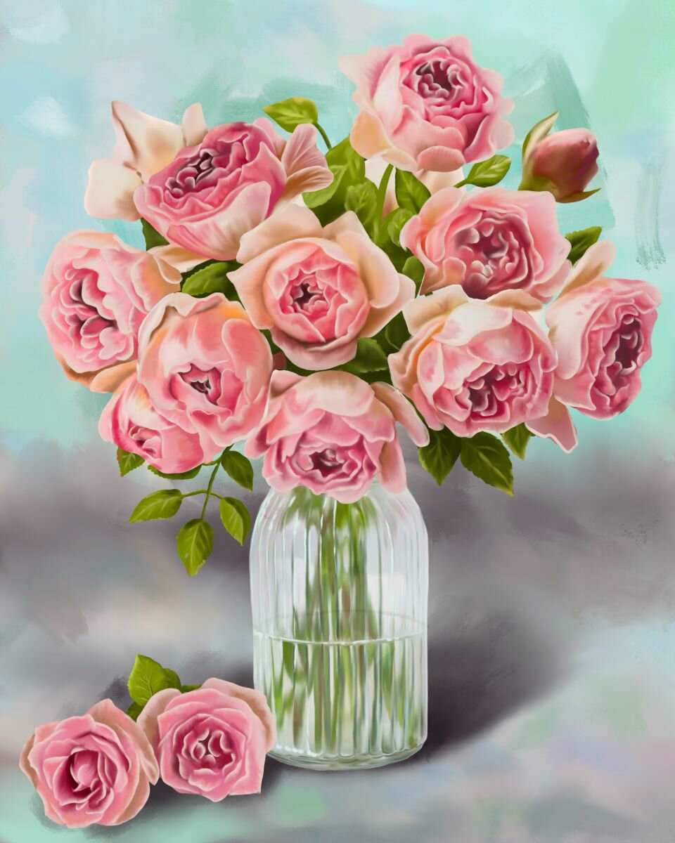 Картина по номерам розы в вазе 40х50