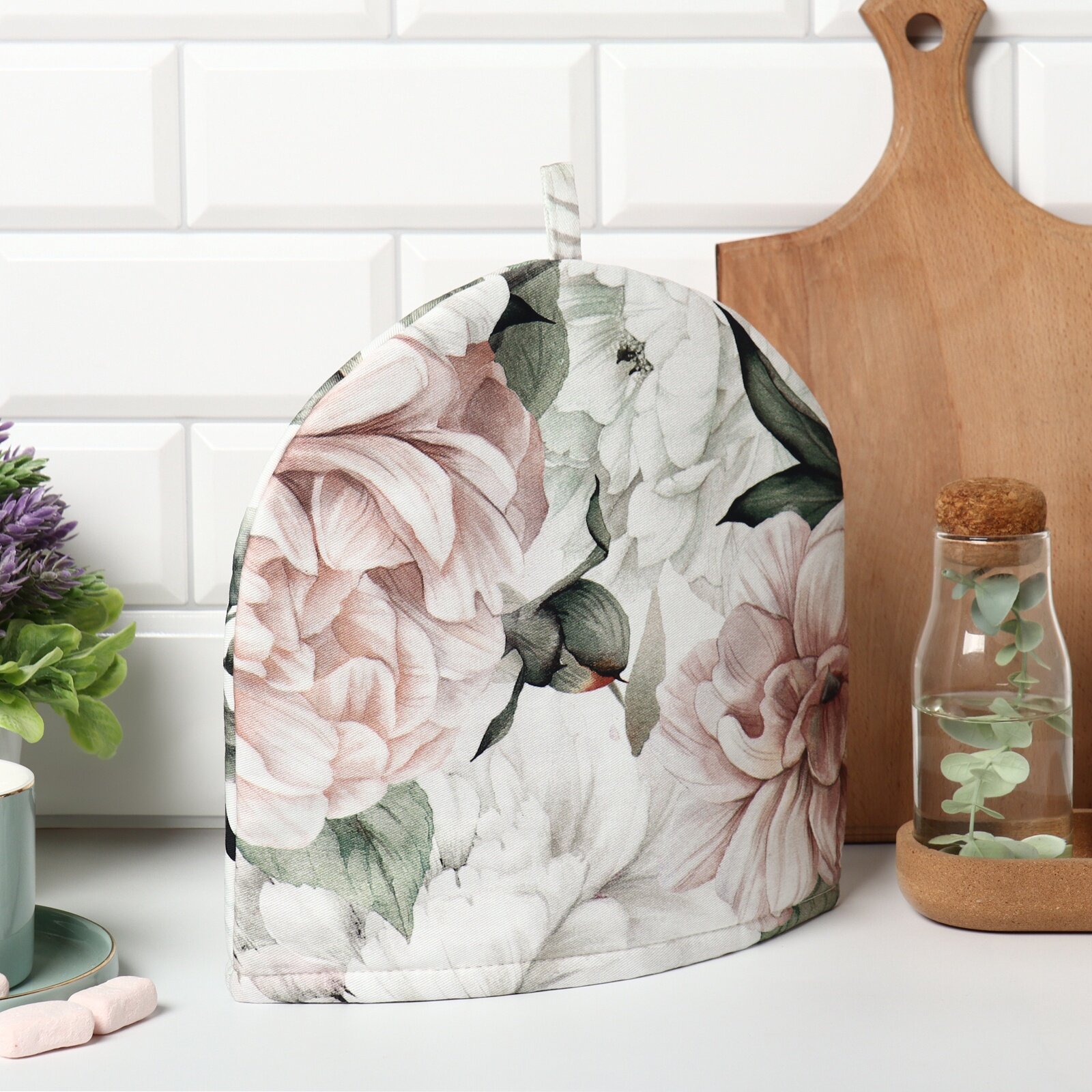 Грелка на чайник «Этель. Пионы», 28×28 см, 100% хлопок, 190 г/м²