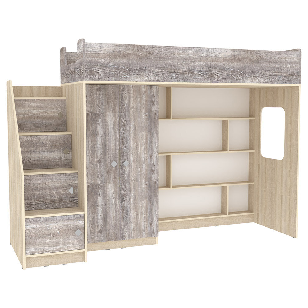 Кровать чердак Л-А602.3 75х190 Дуб Сонома Бетон