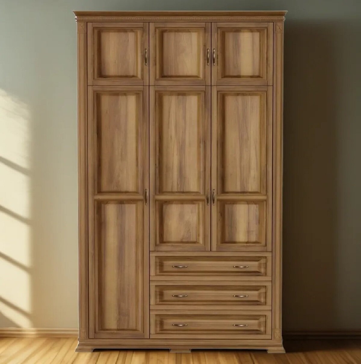 Шкаф распашной трехдверный из сосны ммк-древ Верди 121, 150x60x240 клас. орех 2