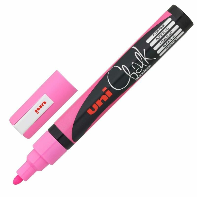 Маркер меловой UNI флуоресцентно-розовый, 1,8-2,5 мм