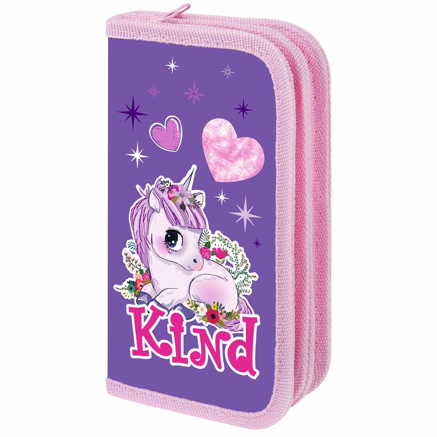 Пенал Пифагор 2 отделения, ламинированный картон, 19х11 см, "Happy Unicorn"