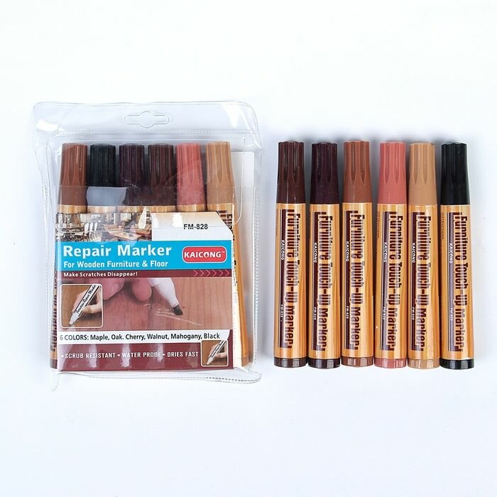Набор маркеров КНР перманентные для мебели, 6 цветов, коричневые оттенки