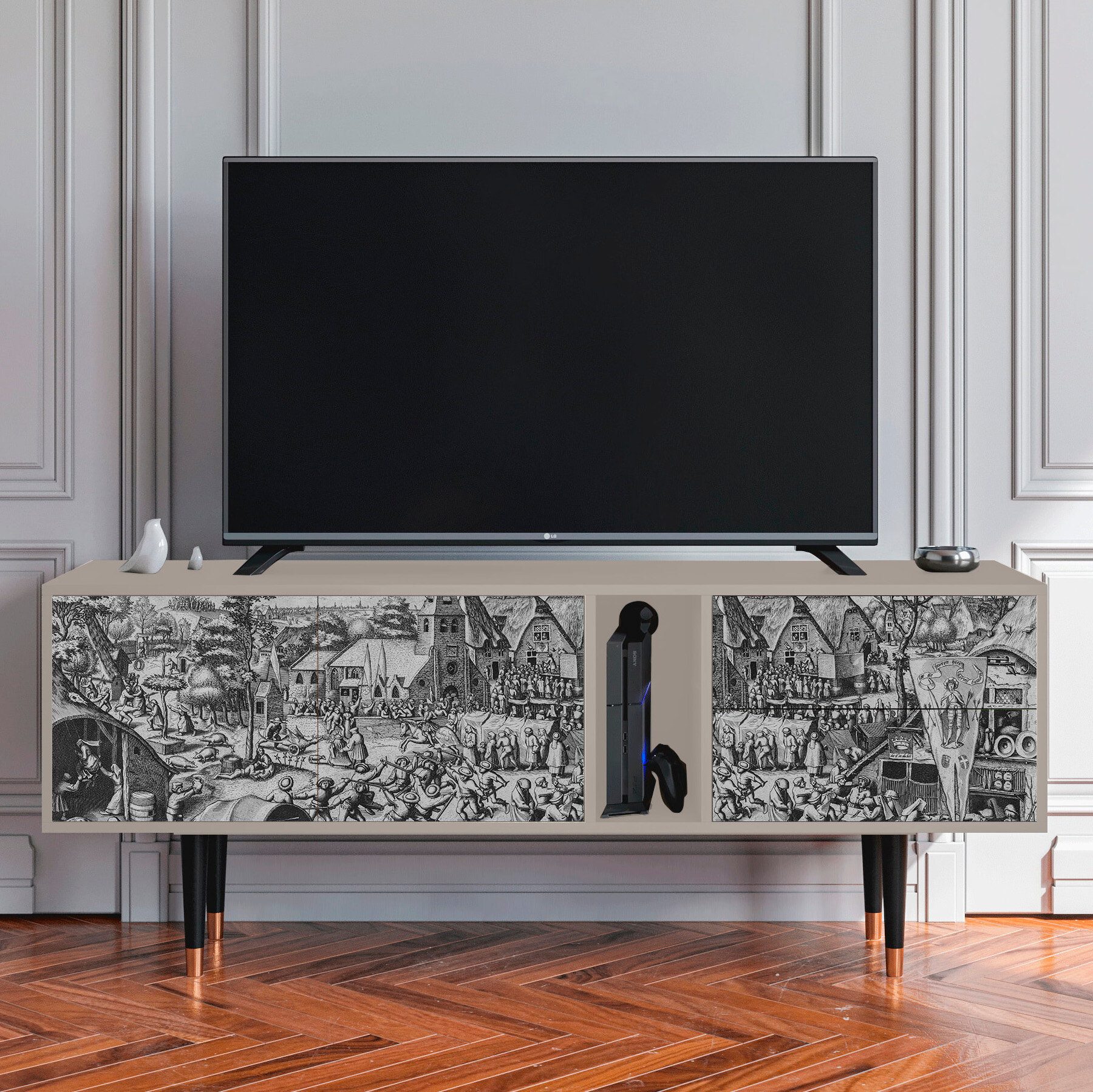 ТВ-Тумба - STORYZ - T1 The Festival of Saint George by Pieter Breugel, Размер - 170 x 69 x 48 см, Цвет корпуса - , Сатин
