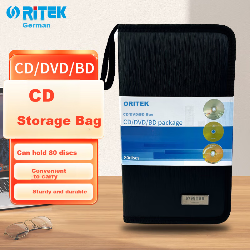 RITEK High Quality Faux Leather CD/DVD Disc Storage Case for 80 Discs, Carrying Case for CDs
