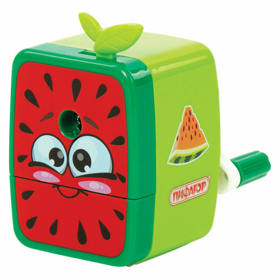 Точилка механическая пифагор "Арбуз", корпус зелёный/красный, 270427, 270427