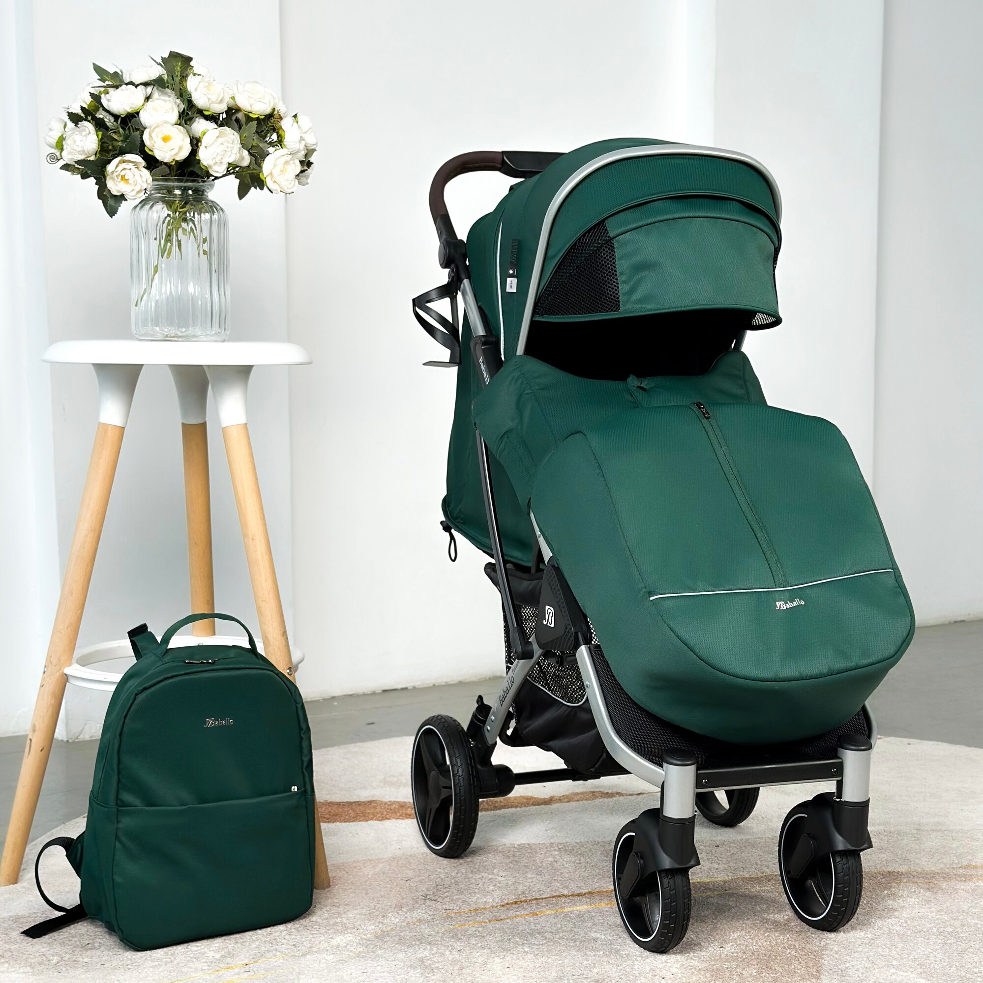 Прогулочная коляска BREND BABALLO ORIGINAL 2025, цвет изумрудный, серебряная рама
