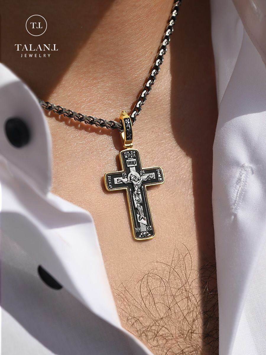 Крестик TALANT, серебро, 925 проба, золочение, родирование, золотистый, серебристый, черный — фото 1