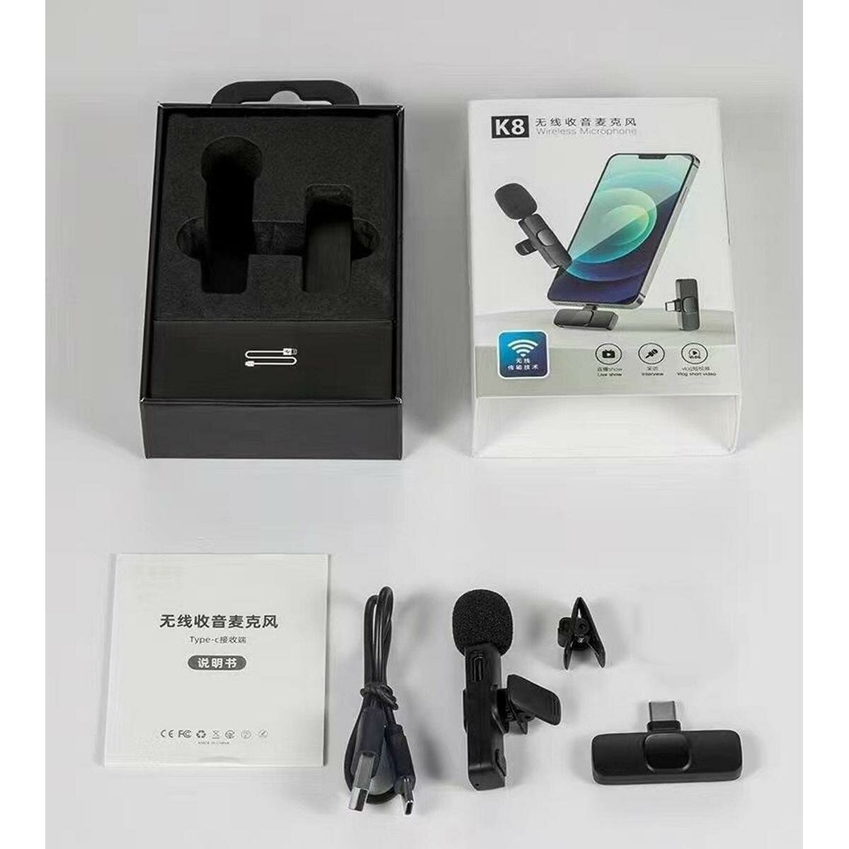Беспроводной микрофон K8, универсальный микрофон Plug & Play — аудиомикрофон для видеосъемки в реальном времени, трансля