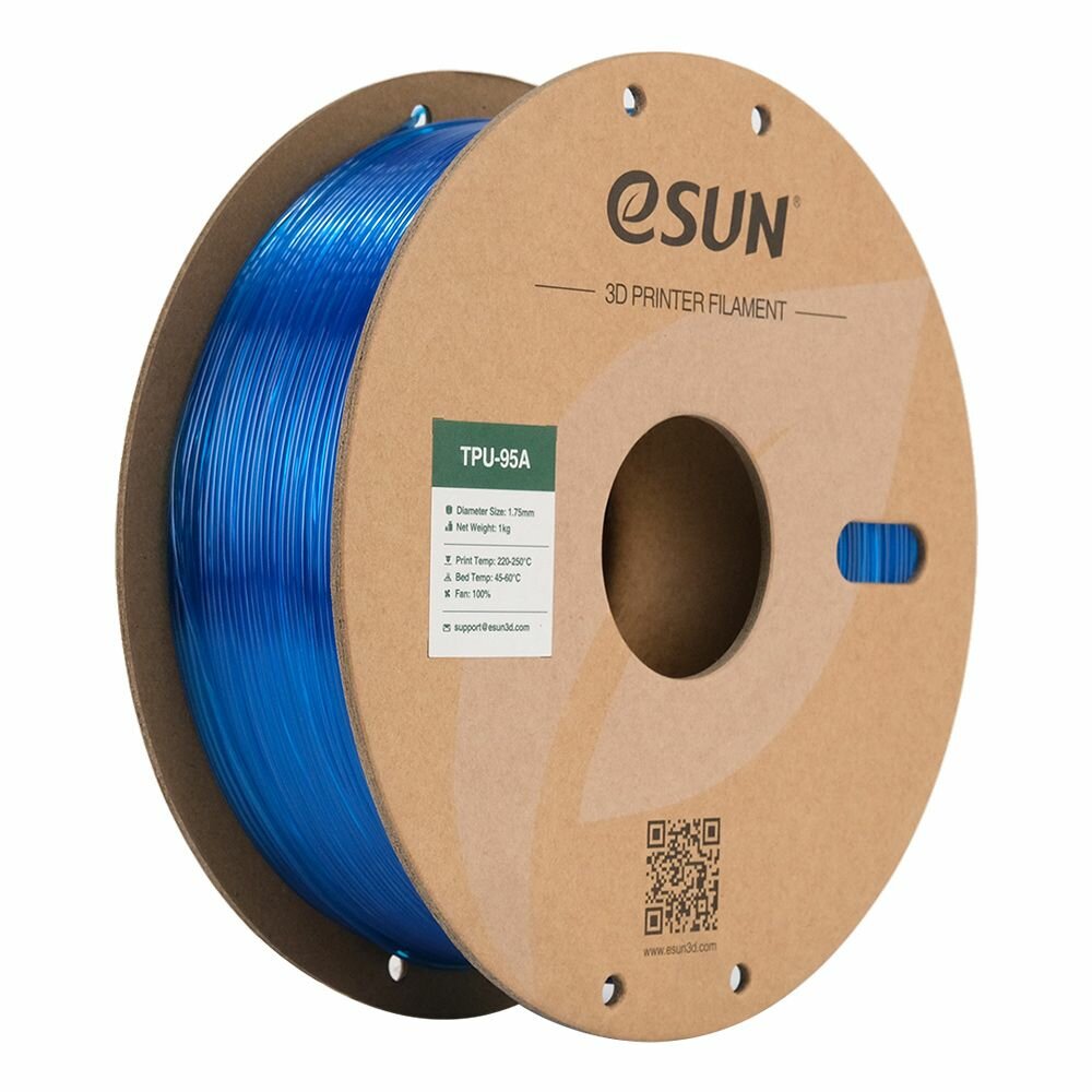 Катушка TPU-95A пластика ESUN 1.75 мм 1кг, прозрачный синий