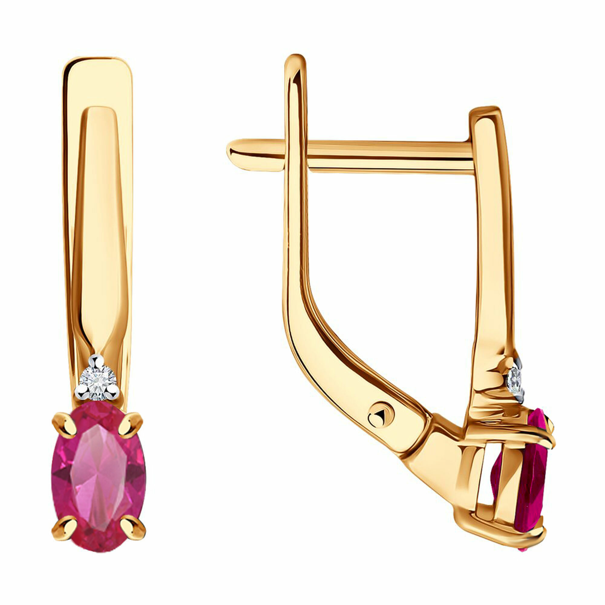 Серьги, красное золото, 585 проба, бриллиант, рубин