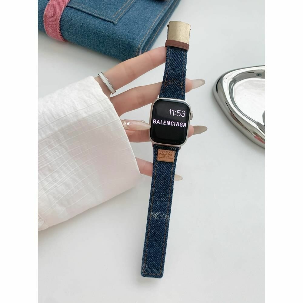 Миланский Джинсовый Ремешок Для Женских Часов Из Джинсовой Ткани, Женский Ремешок Для Часов Из Нержавеющей Стали, Совместимость С Apple Watch 42мм 44мм 49мм IWatch 45мм