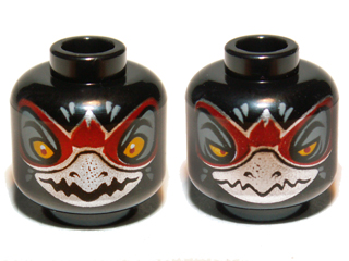 Minifigure, Head Dual Sided Alien Chima Raven with Silver Beak and Dark Red Markings, Wide Eyes / Narrow Eyes Pattern (Razar), 3626pb0891 Black U