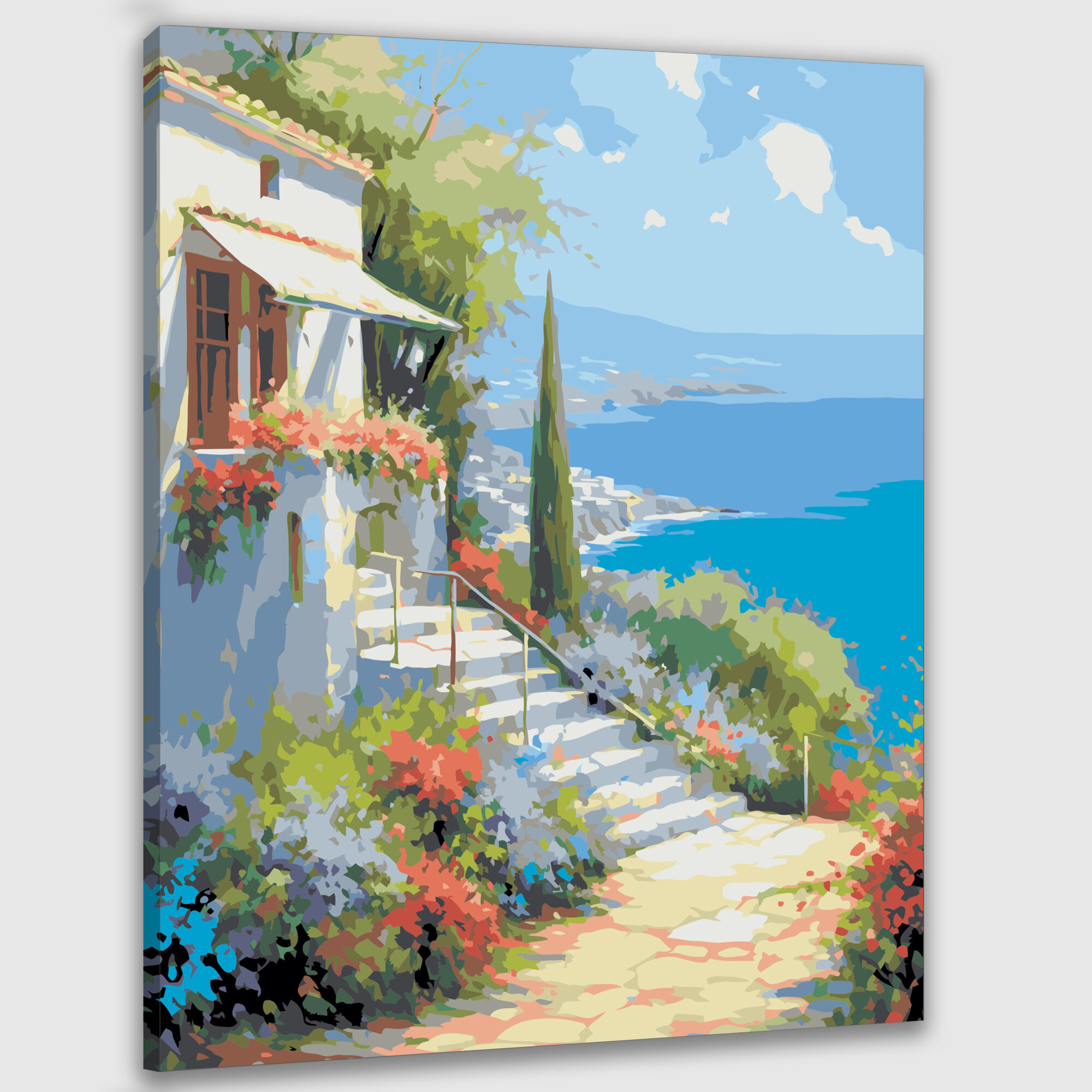 Картина по номерам 40x50 см, картина, масло, прибрежная красота, Греция, лазурные воды, песчаные берега, солнечный свет