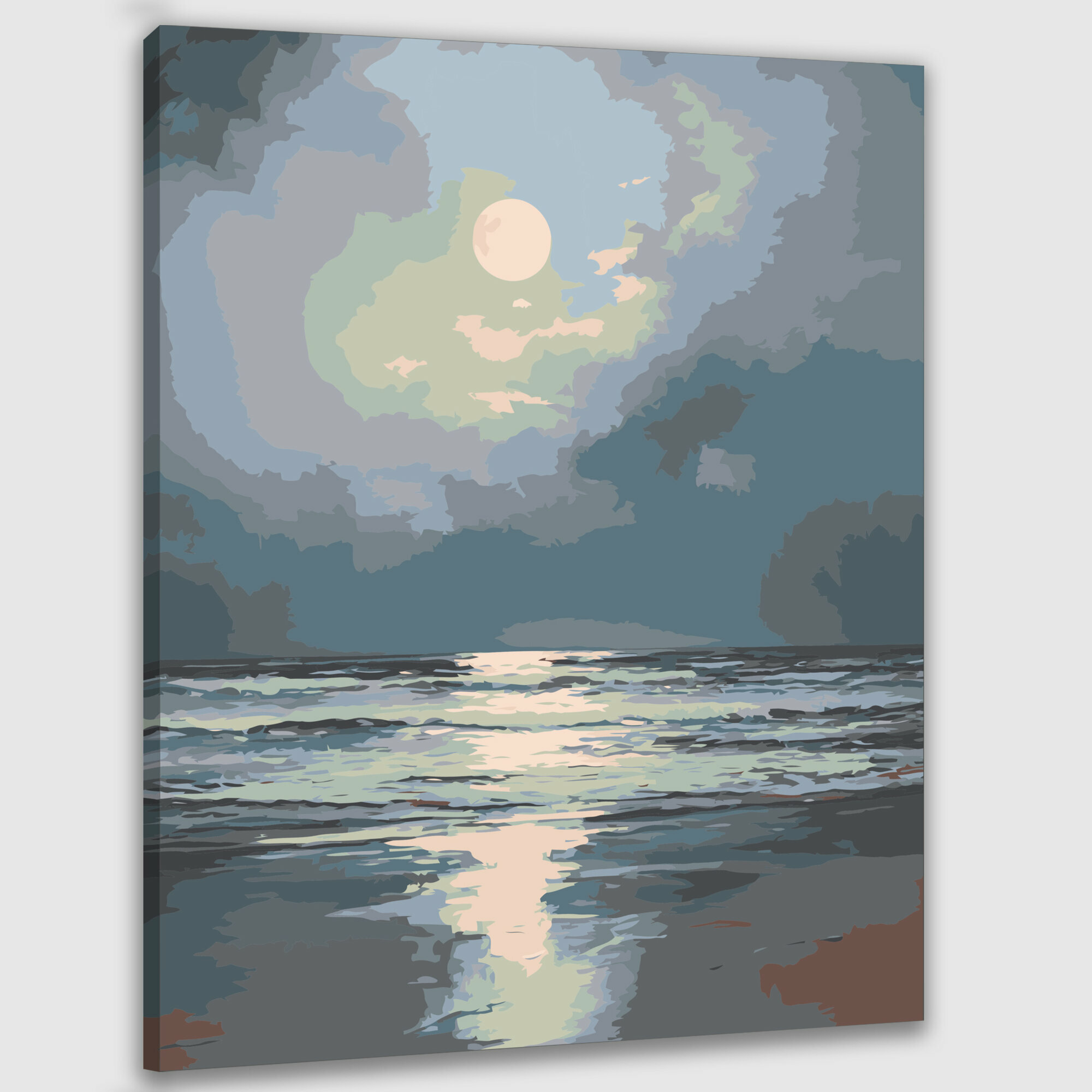 Картина по номерам 40x50 см, картина, масло, пляж, волны, луна, свет, песок, тени, спокойствие, уединенность, ночь