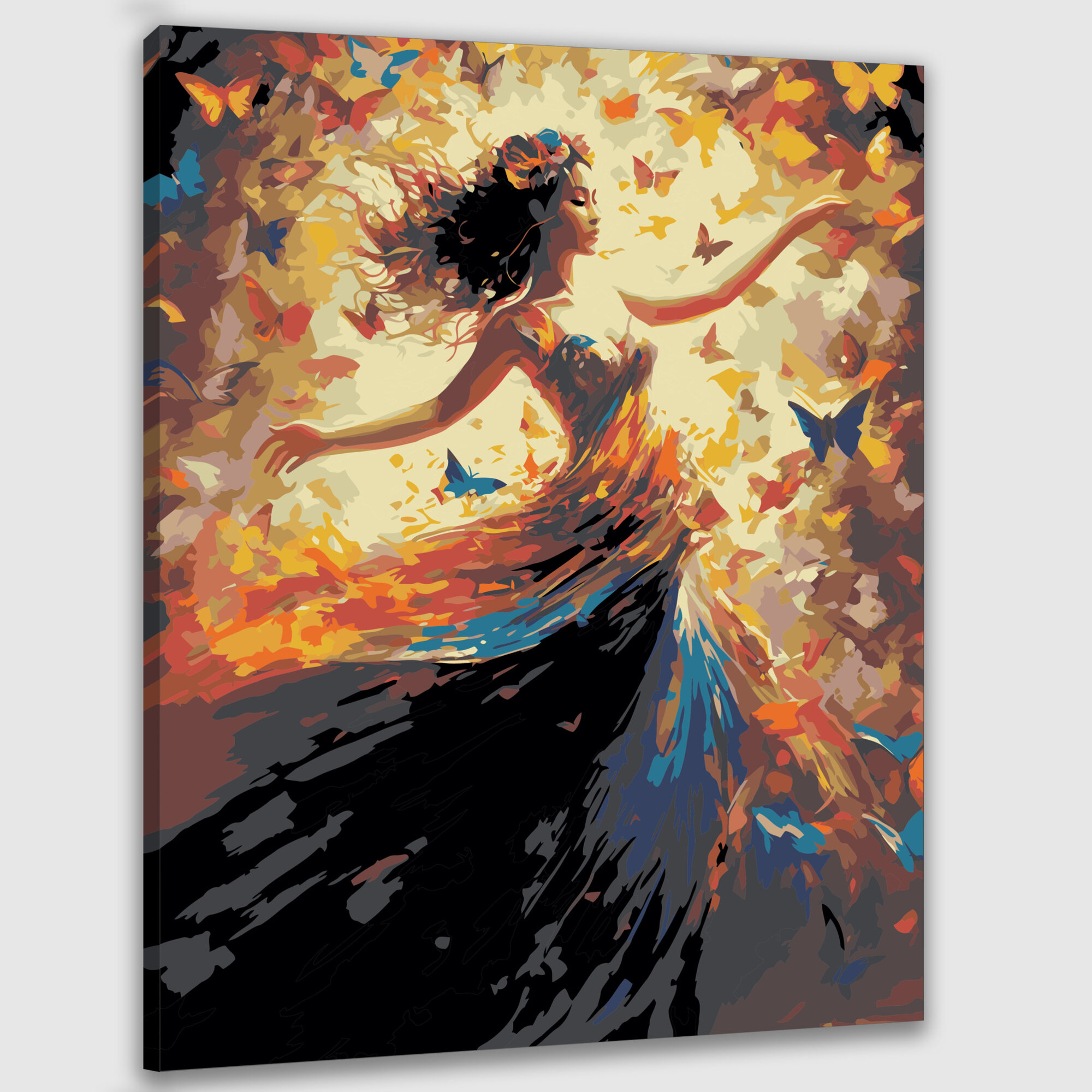 Картина по номерам 40x50 см, танцовщица, бабочки, крылышки, грация, элегантность, яркость, калейдоскоп, представление