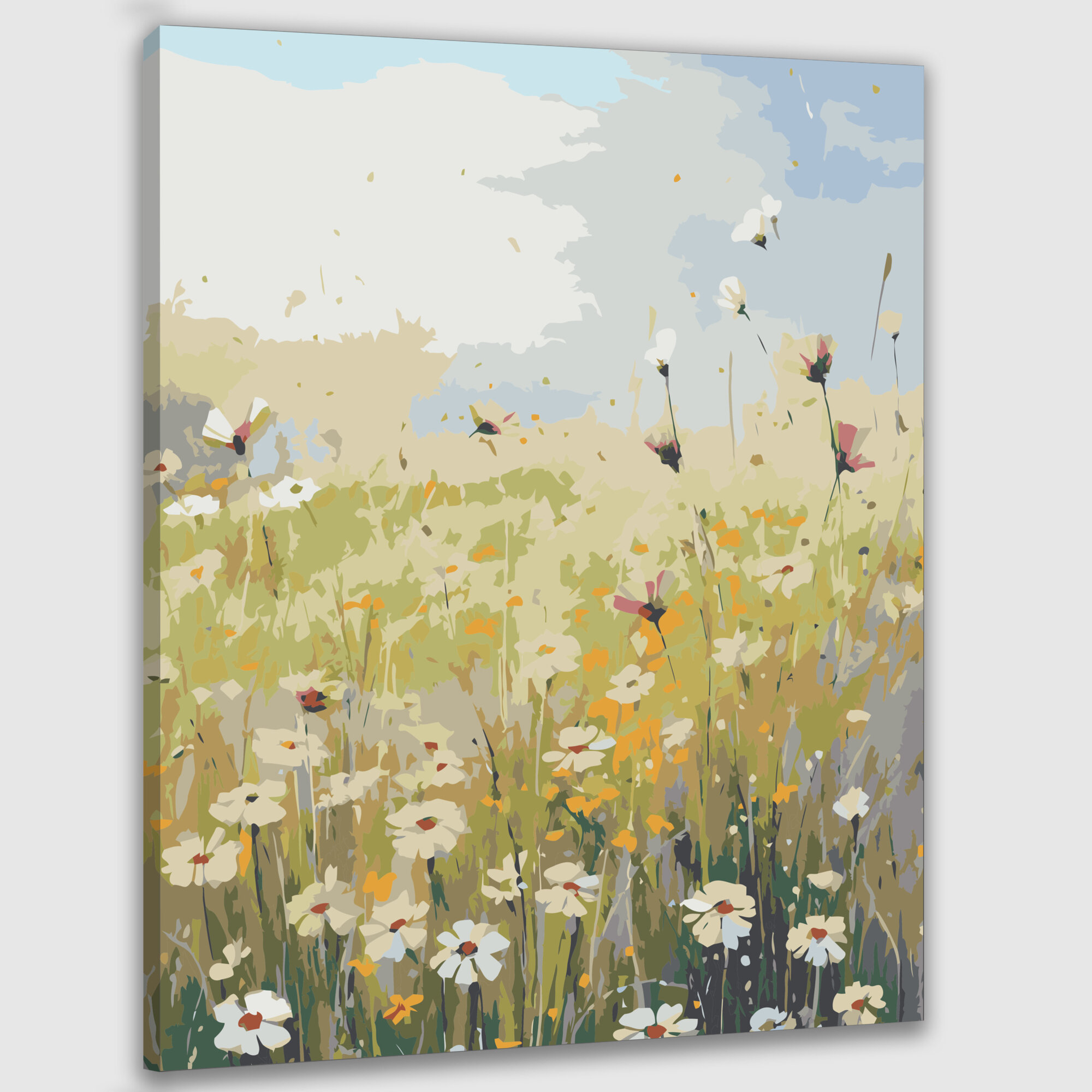 Картина по номерам 40x50 см, поле, цветущие цветы, яркие краски, нежные лепестки, солнце, зеленые холмы, голубое небо