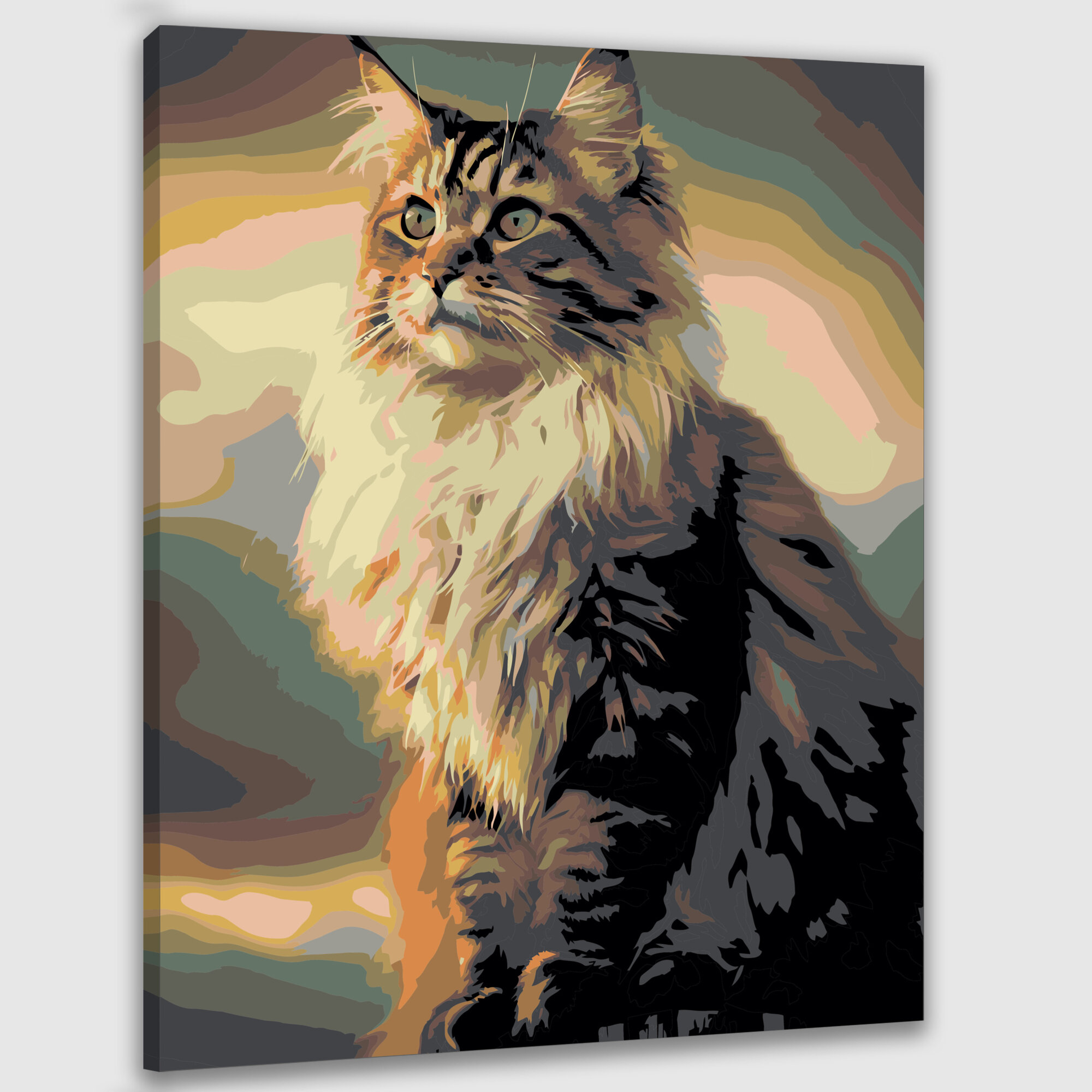 Картина по номерам 40x50 см, кот, мейн-кун, фотография, величественный, когтеточка, шерсть, глаза, мир, точка обзора