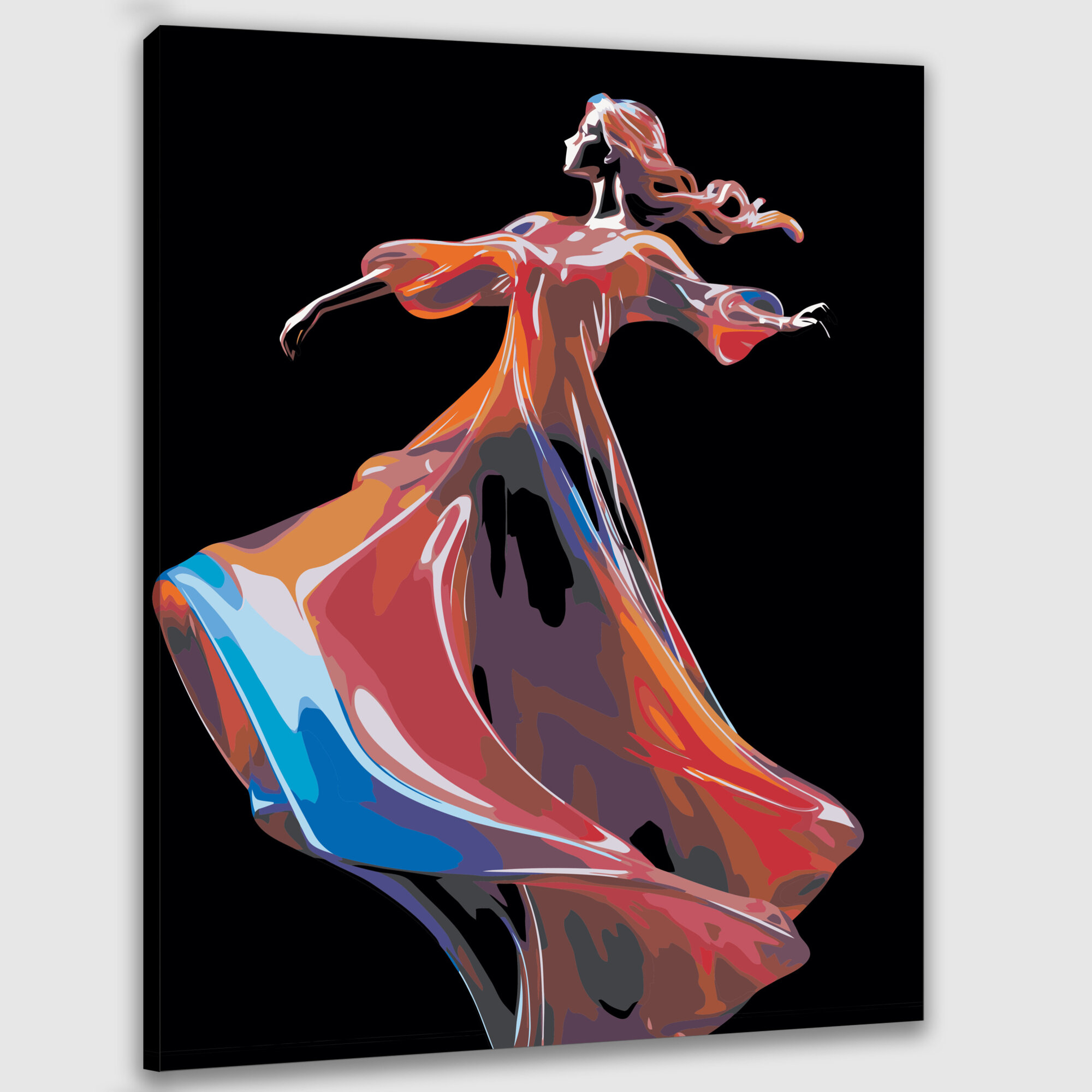 Картина по номерам 40x50 см, стекло, скульптура, танцовщица, воздух, время, пространство, свет, цвета, отражения, тело