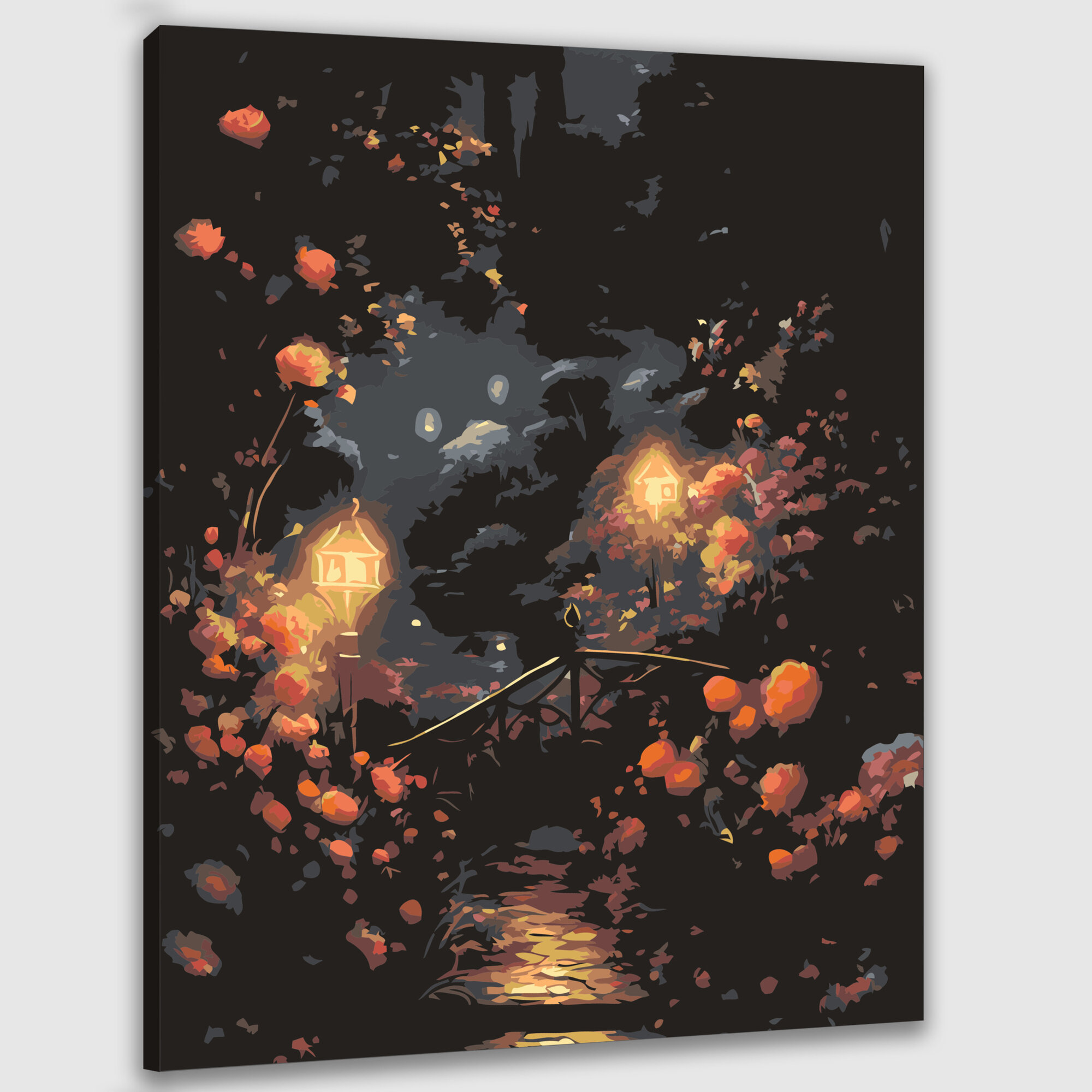 Картина по номерам 40x50 см, цифровое искусство, тихий сад, полночь, разноцветные розы, цветение, светящиеся лепестки