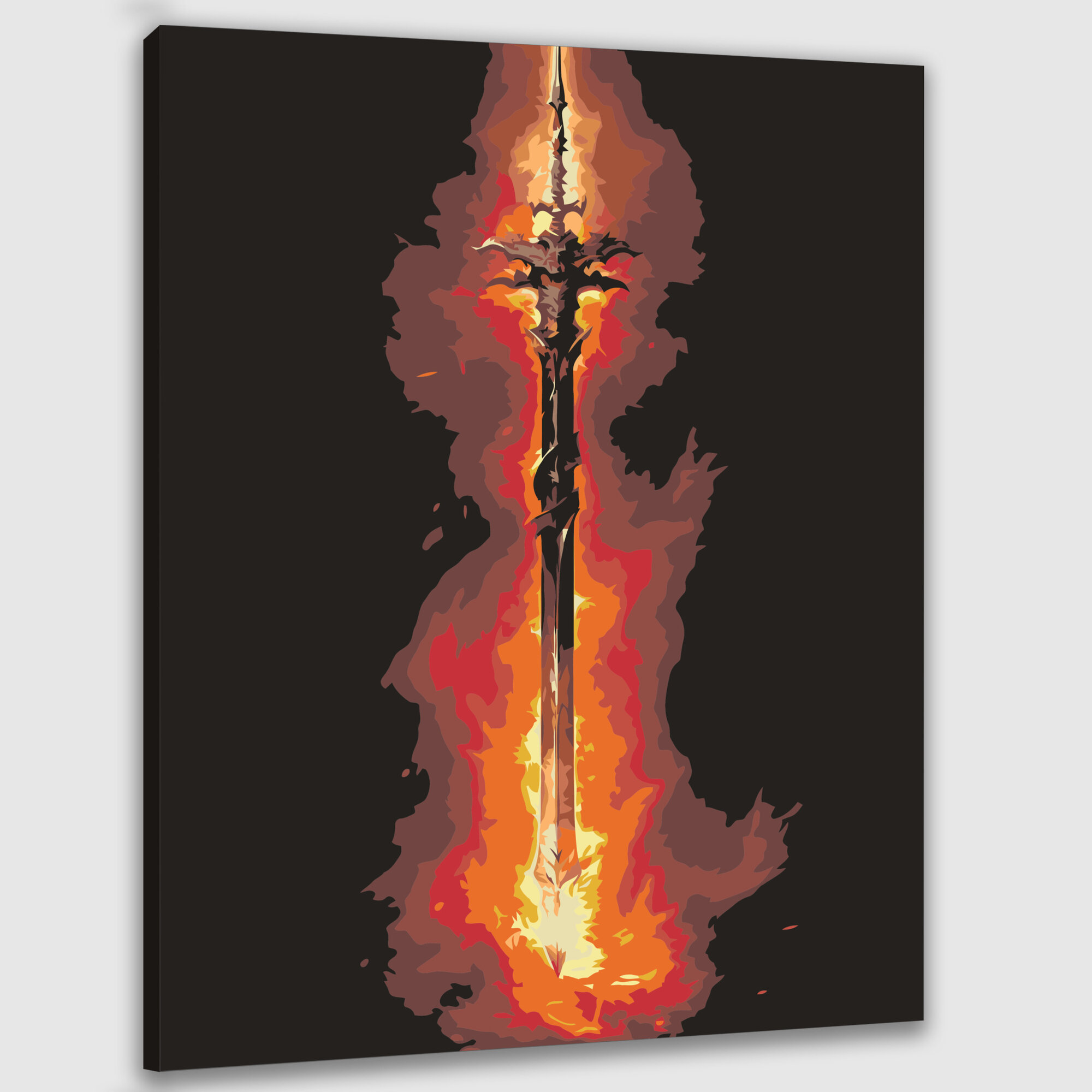 Картина по номерам 40x50 см, меч, пламя, огненный ад, свечение, тени, композиция, движение, волнение, фотография