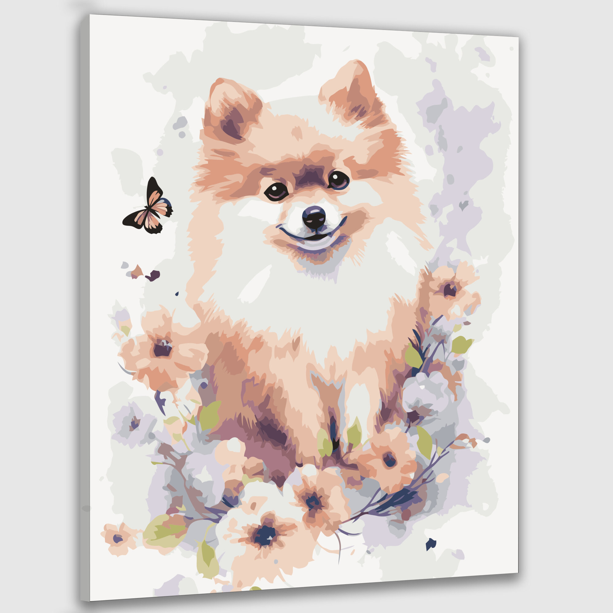 Картина по номерам 40x50 см, шпиц, акварельная иллюстрация, элегантность, грация, нежные мазки кисти, мягкие цвета