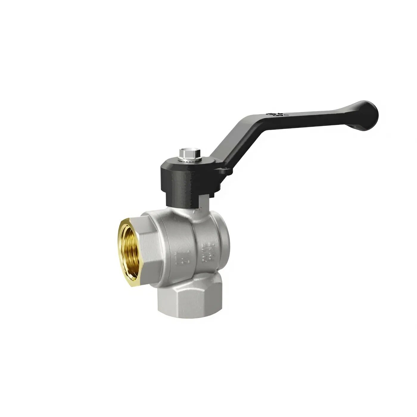 Кран шаровой латунь никель угловой Pride Ду 15 Ру40 ВР рычаг черный LD 47.201.15