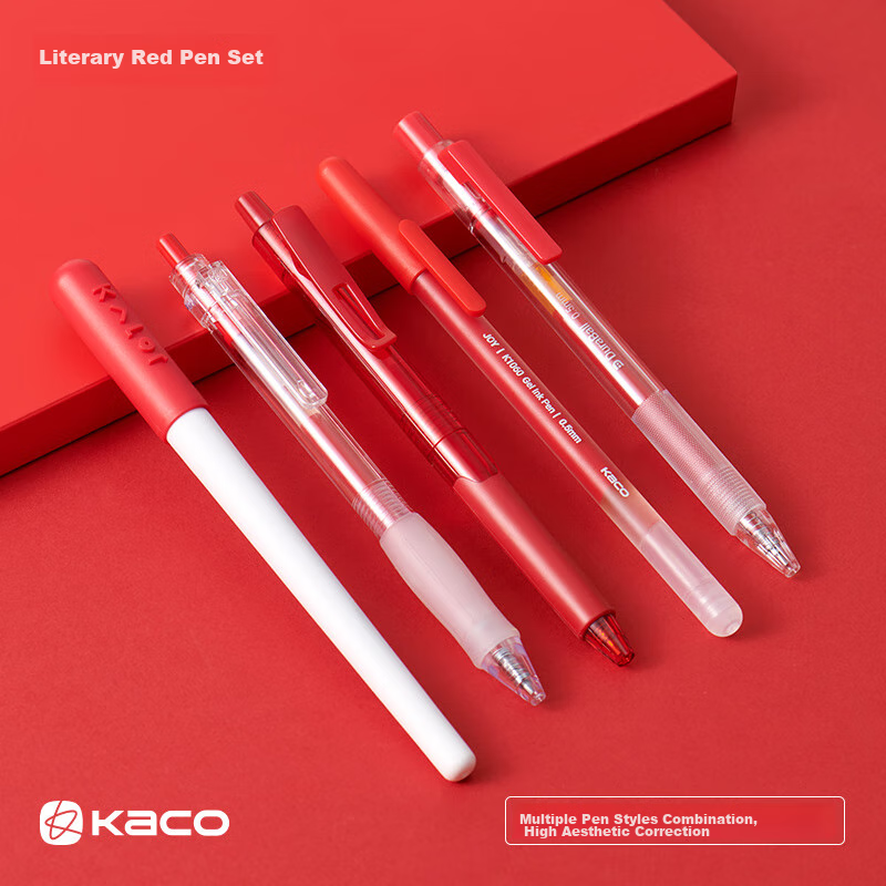 KACO Red Pen Set, High-Quality Neutral Pens, Stylish Signature Pens, for Students And Teachers, Marking Homework, Highlighting Key Points, Water-Based Pens (5 Pens in Colorful Box)
