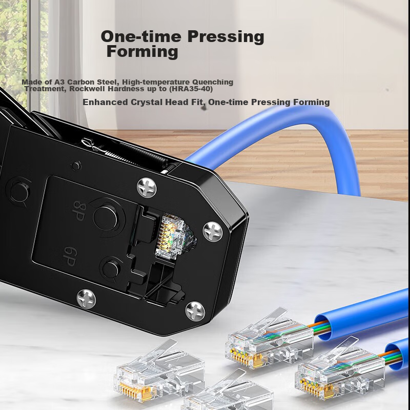 SAMZHE Network Cable Crimper, RJ45 Crimping Tool, 6P/8P Dual-Use Multifunctional Ratchet Wire Stripper And Cutter, RJ45 Connector Crimping Tool, XP-2068