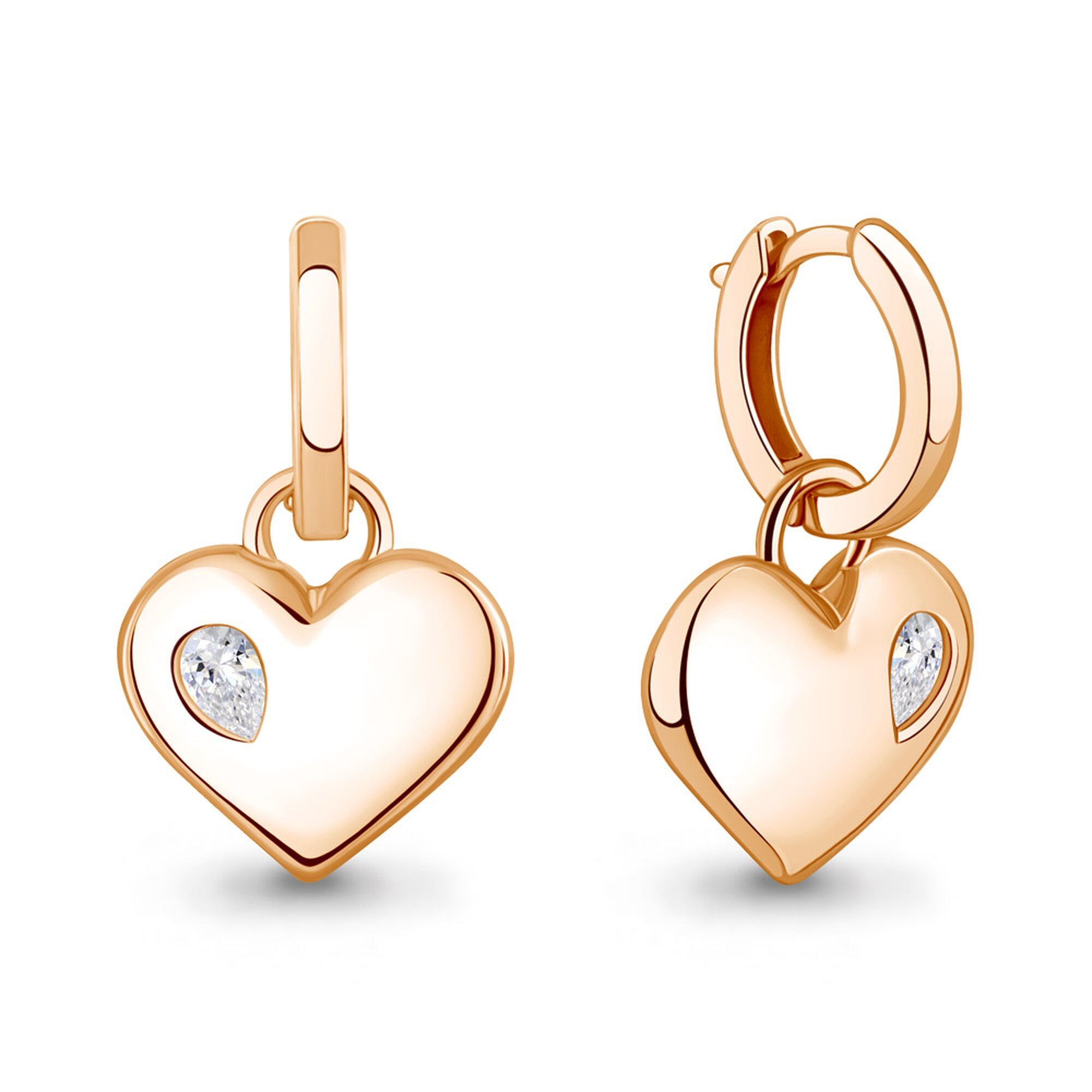 Серьги, серебро, 925 проба, золочение, фианит