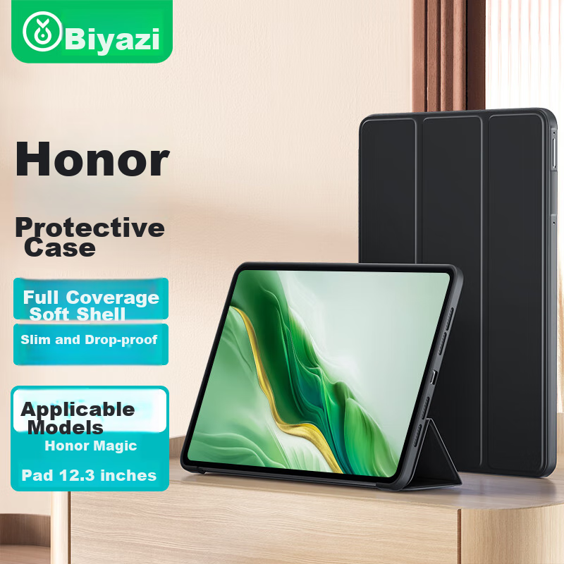 BIAZE Compatible with 2024 Honor MagicPad 2 Protective Case, 12.3-Inch Honor Tablet Computer Protective Cover, Tri-Fold Support Full Protection Shockproof PB534-Kangang Black