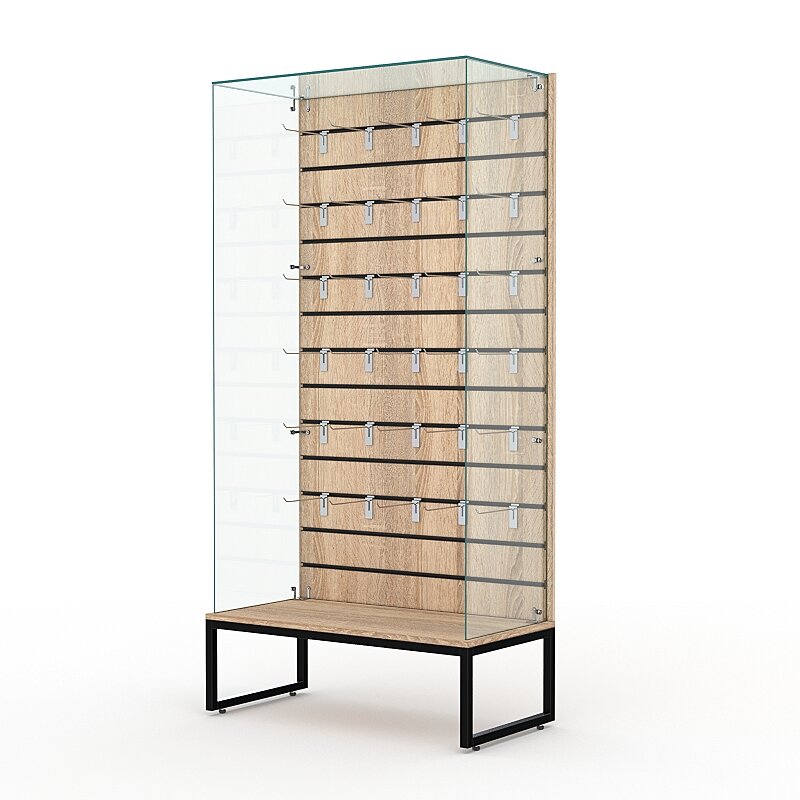 Витрина стеклянная "лофт стиль подиум" №109-ЭП (без дверок, задняя стенка - экономпанель), Дуб Сонома