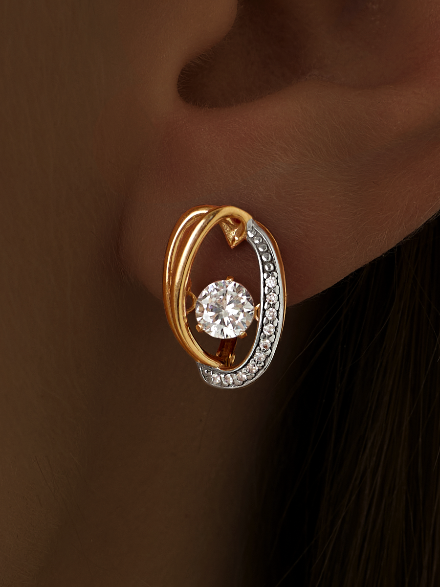 Серьги, серебро, 925 проба, золочение, фианит