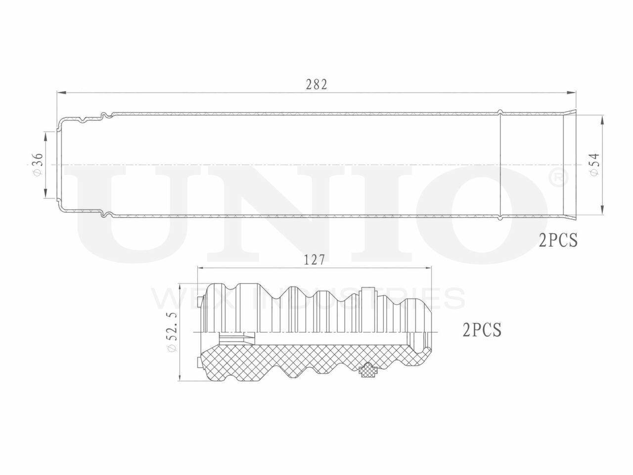 Комплект пыльник и отбойник (по 2 шт.), для Форд Фокус III 10-, Додж RAM 2500 13-, 3500 Ford Focus Dodge 13-, артикул DUC-50067, производителя UNIO