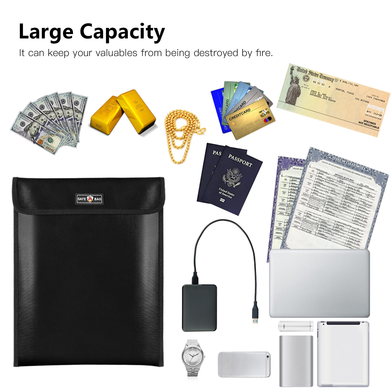 Огнеупорный водонепроницаемый конверт-сейф 13.4 x 10.8 дюйма