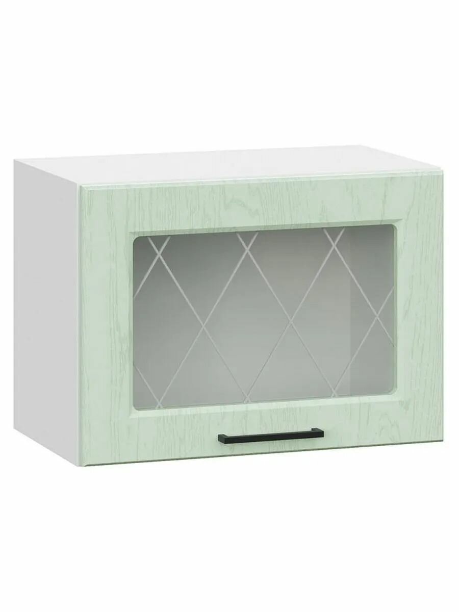 Кухонный модуль навесной, шкаф Шервуд с полками, 50х29.6х36 см, Белый / Шато мята со стеклом