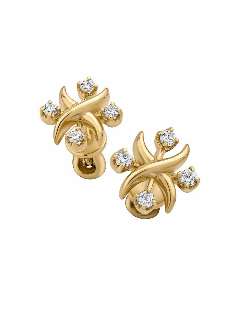 Серьги пусеты, желтое золото, 585 проба, бриллиант