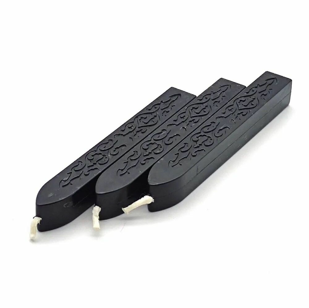 Сургуч с фитилем (3шт) черный цвет. Палочка сургучная для печати, воск для рукоделия