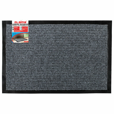 Коврик входной ворсовый влаго-грязезащитный LAIMA, 40х60 см, ребристый, толщина 7 мм, серый, 602861