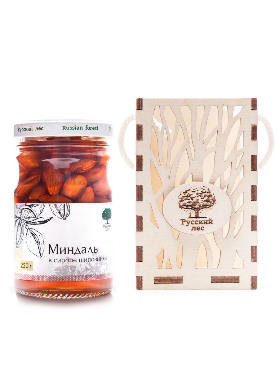 Миндаль в сиропе шиповника в подарочной эко-коробке "Русский лес"