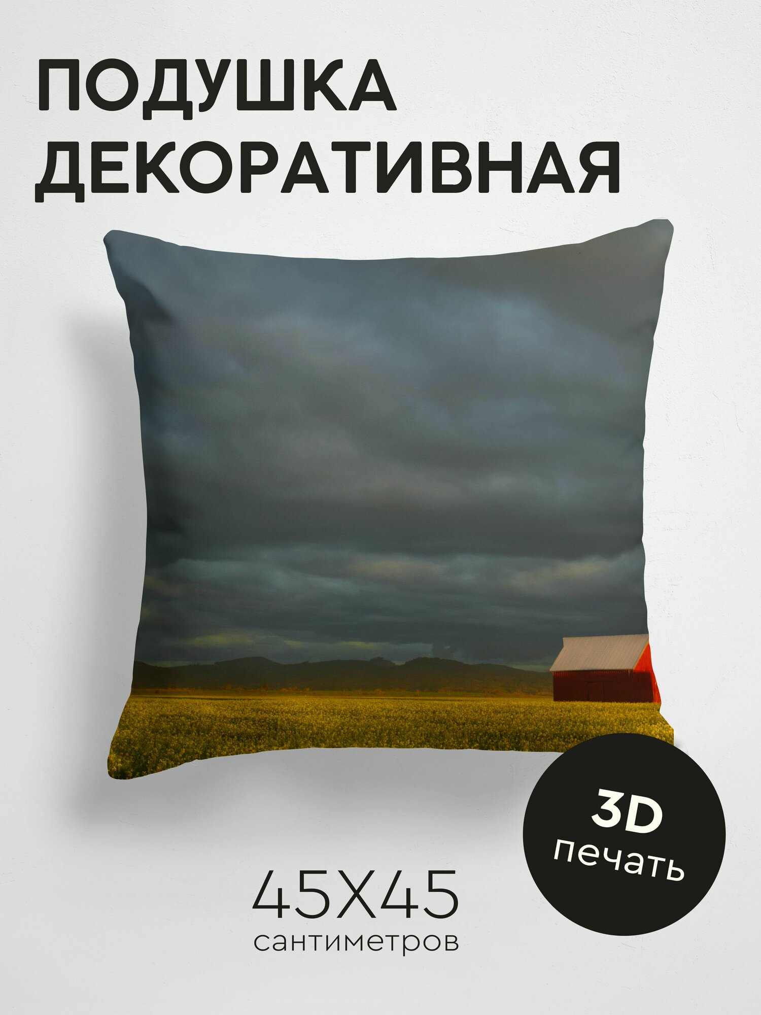 Подушка декоративная, 45x45см / Природа / дом / поле / пейзаж
