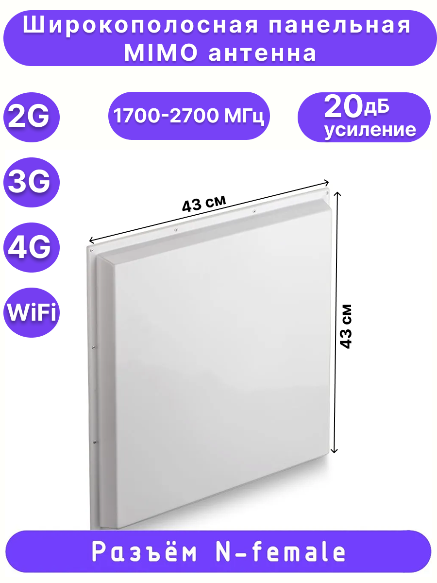 Антенна направленная 3G/4G MIMO 2x2, 20дБ, KROKS KAA20-1700/2700 (N-female)