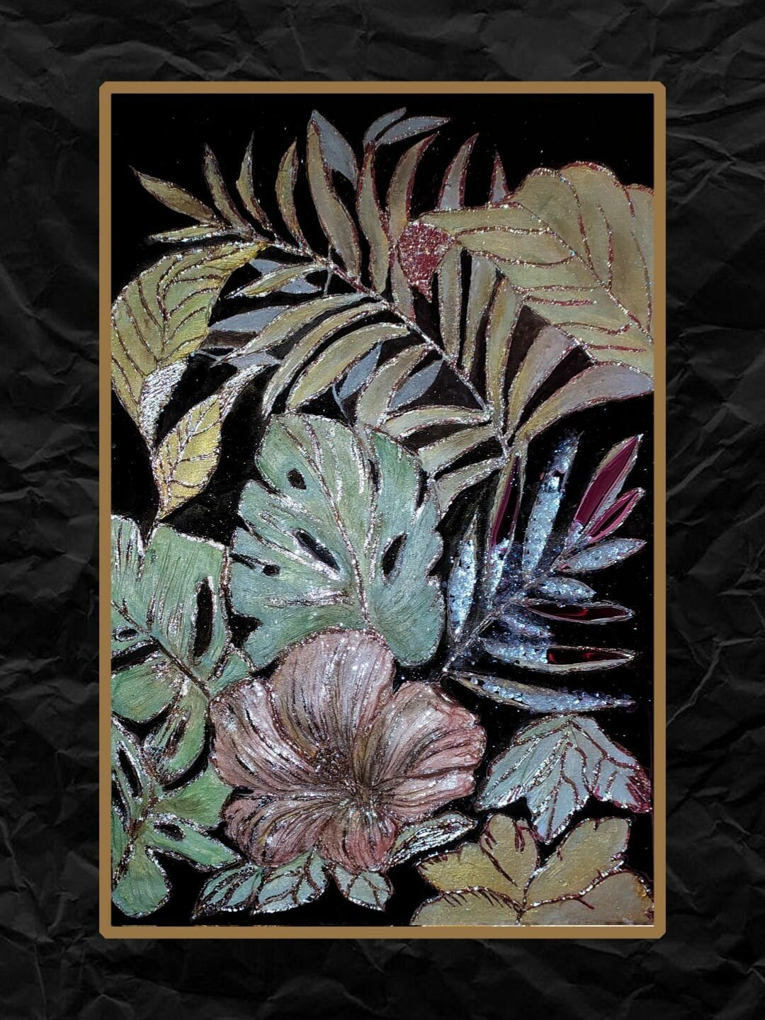 Зеркальная картина "Каменный цветок". Ручная работа. Размер 40х60 см