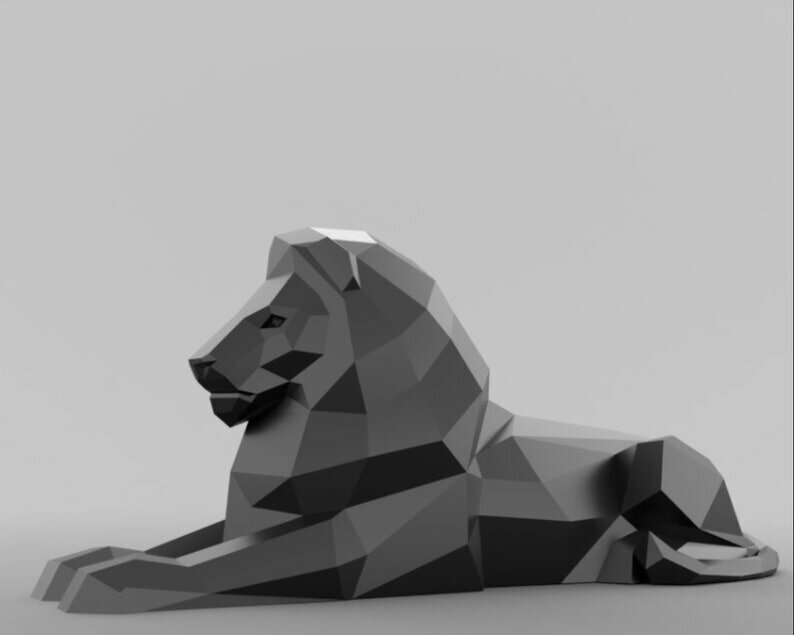 Полигональная фигура Лев, Царь зверей, геометрический полигональный металлический декор интерьера