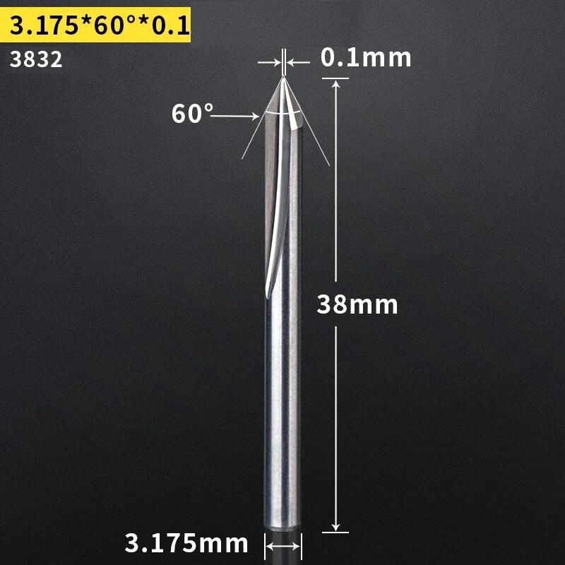 2-флейтовая концевая фреза V-образная 3,175 мм для гравировки 60 degree x0.1, 5pcs